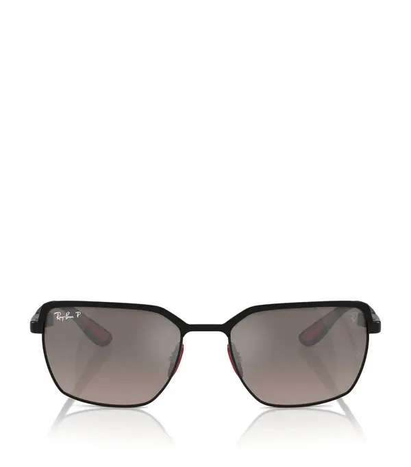 Ray-ban X Scuderia Ferrari Rb3743m Collection Rectangular Sunglasses - Black