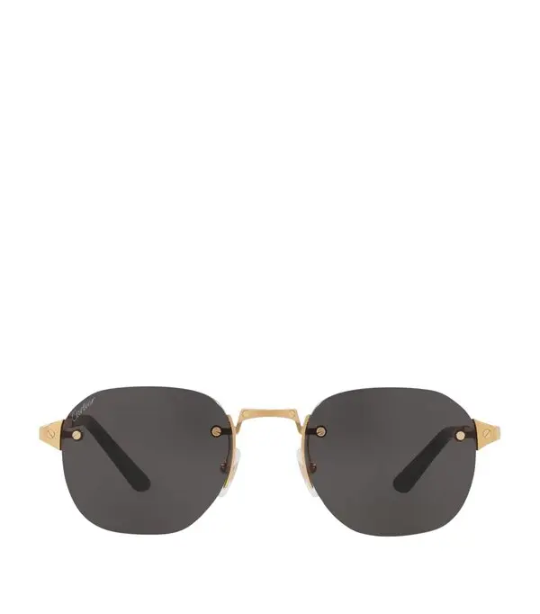 Cartier Santos De Round Rimless Sunglasses - Gold