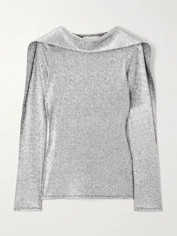 LIBEROWE Roberta Metallic Knitted Top With Scarf Detail - Silver