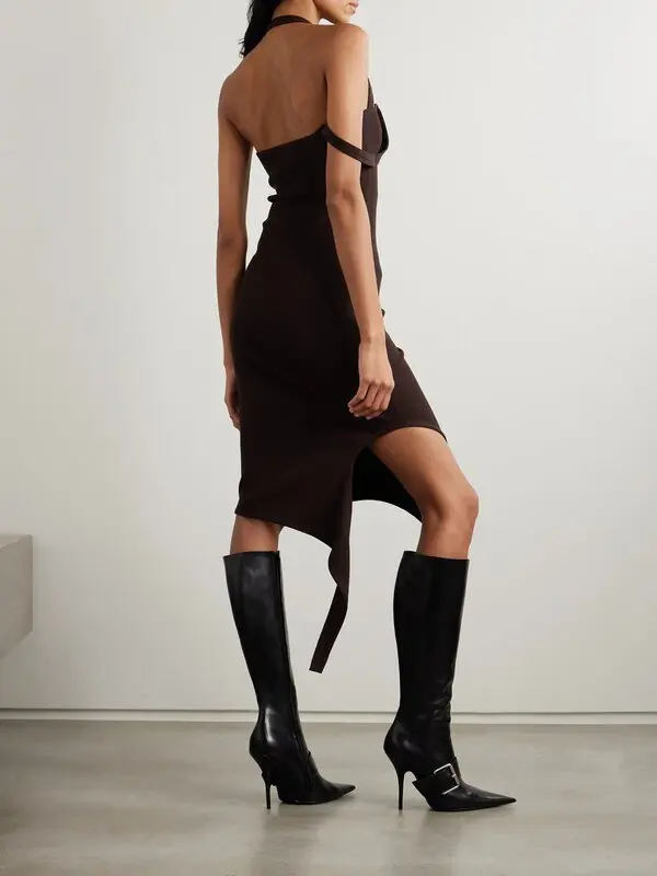 COURREGES Asymmetric Draped Ribbed-knit Midi Dress