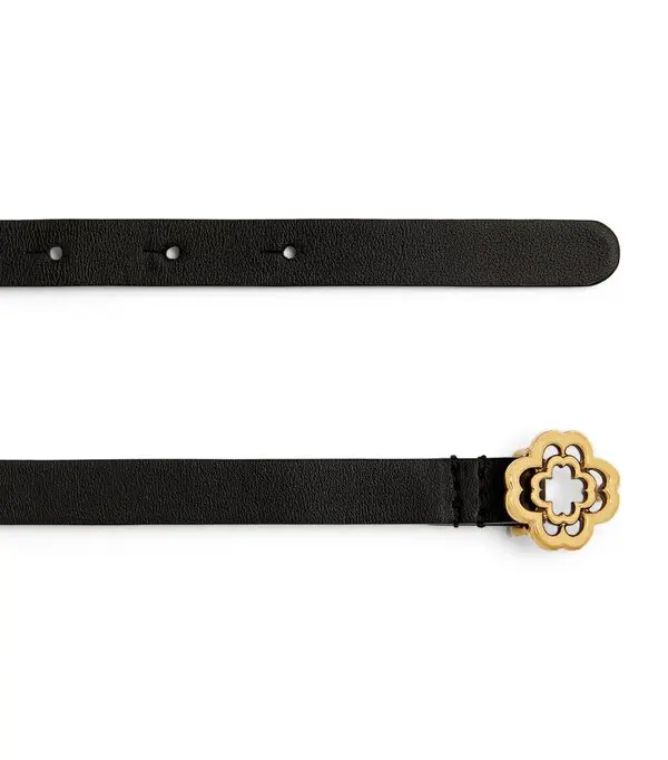 Maje Leather Logo Thin Belt - Black