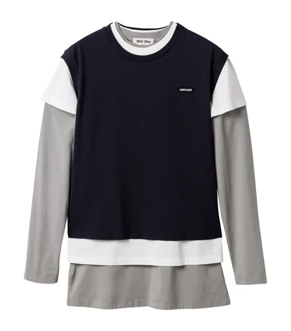 Miu Miu Cotton Layering T-shirts - Grey