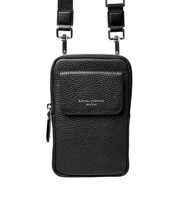 ASPINAL OF LONDON Leather Cross-body Phone Pouch - Black