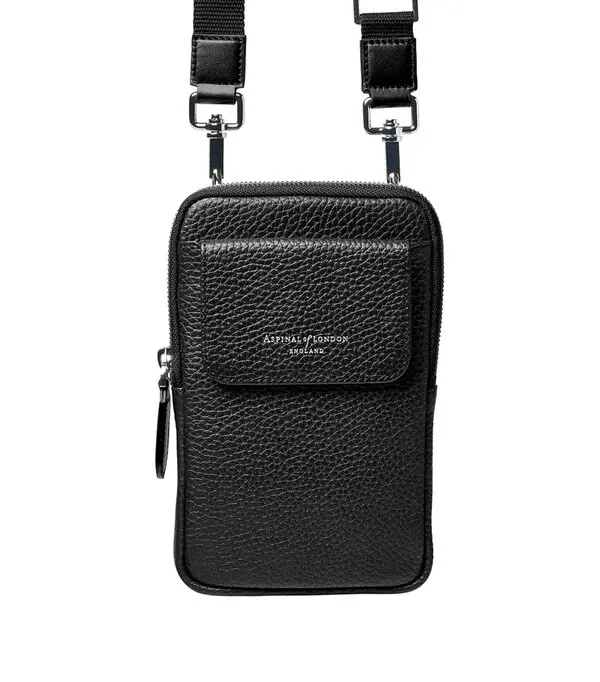 ASPINAL OF LONDON Leather Cross-body Phone Pouch - Black