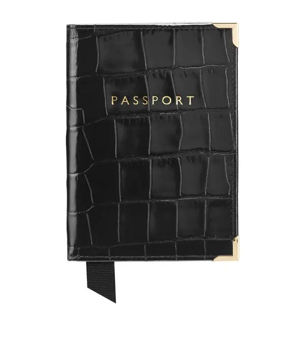 ASPINAL OF LONDON Croc-embossed Passport Cover - Black