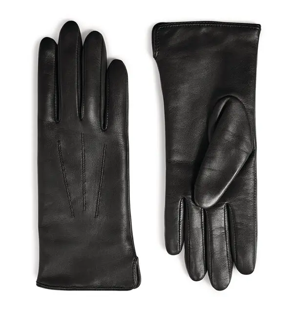 ASPINAL OF LONDON Cashmere-wool Lined Leather Gloves - Black