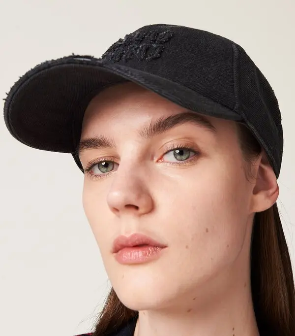 Miu Miu Denim Baseball Cap With Embroidered Logo - Black