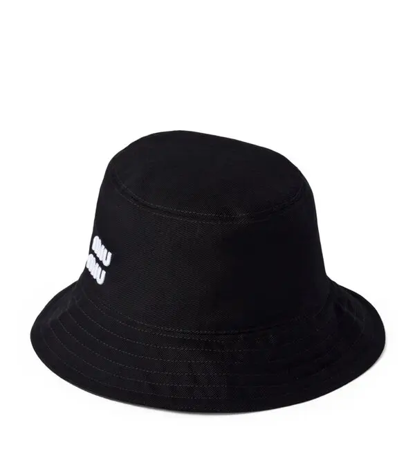 Miu Miu Cotton Logo Bucket Hat - Black