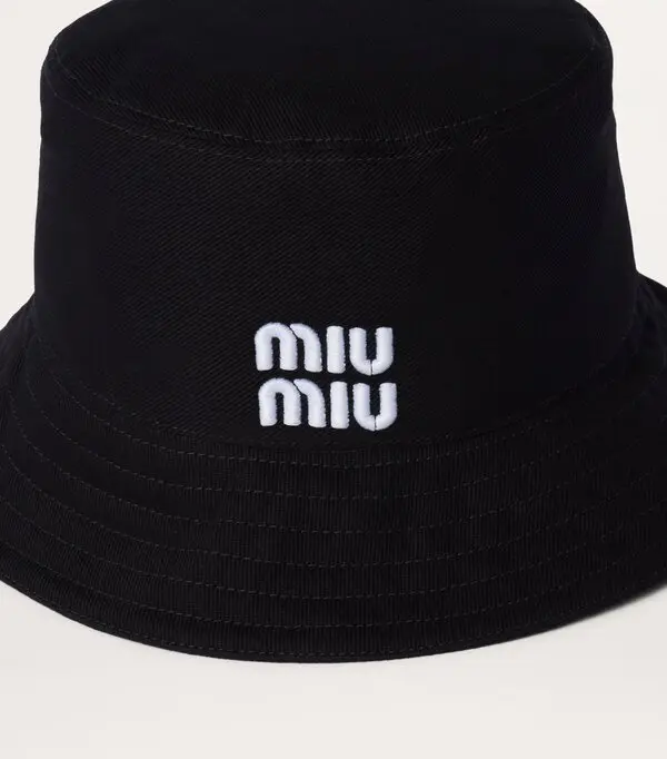 Miu Miu Cotton Logo Bucket Hat - Black