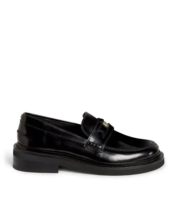 Maje Leather Penny Loafers With Gold Tone Detailing