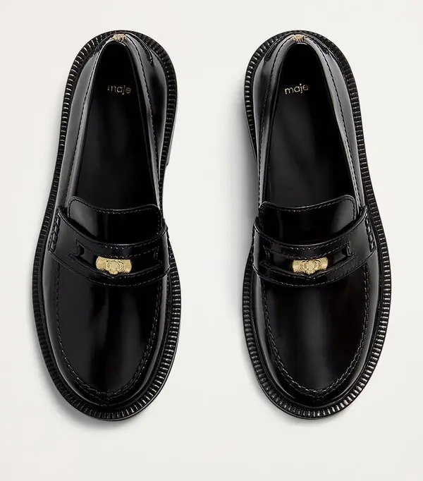 Maje Leather Penny Loafers With Gold Tone Detailing