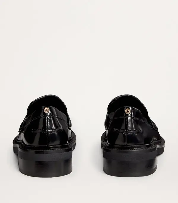 Maje Leather Penny Loafers With Gold Tone Detailing