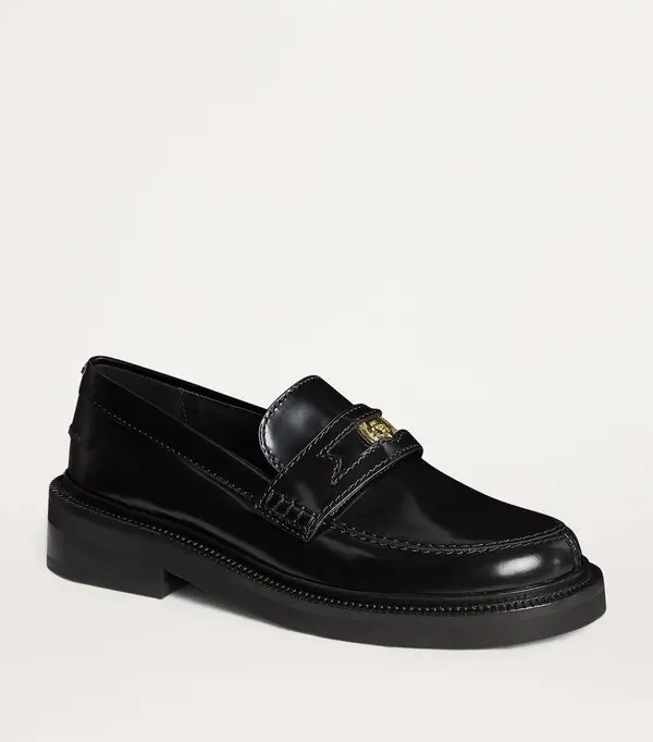 Maje Leather Penny Loafers With Gold Tone Detailing