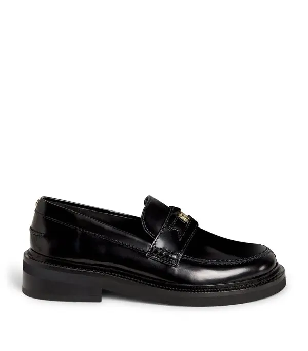 Maje Leather Penny Loafers With Gold Tone Detailing - Black