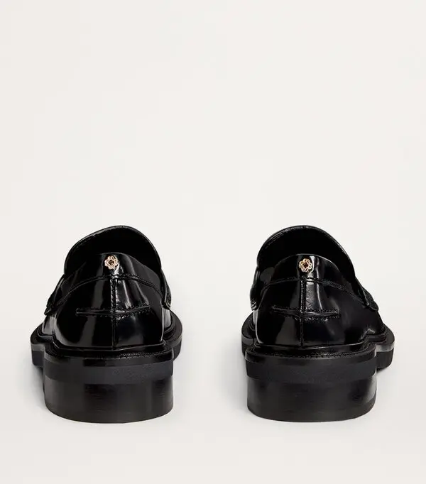 Maje Leather Penny Loafers With Gold Tone Detailing