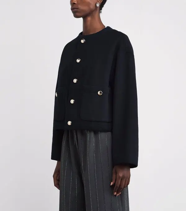Maje Wool-blend Double-faced Jacket With Tie Detail - Blue