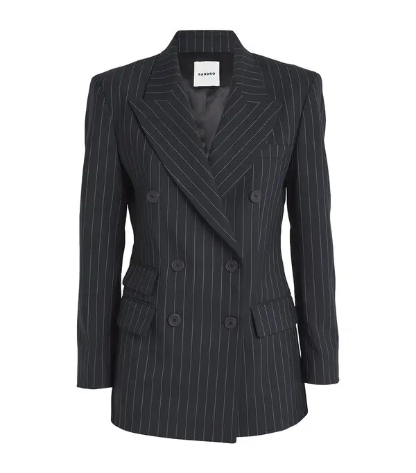 Sandro Striped Double-breasted Blazer - Black
