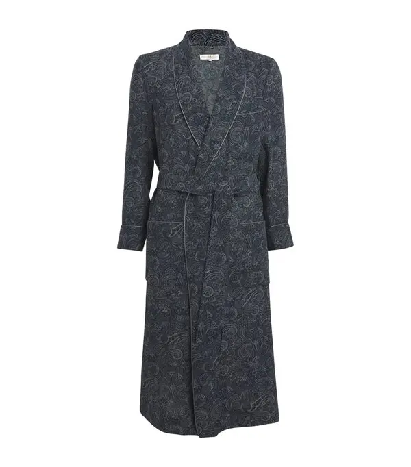 DANIEL HANSON Wool Paisley Print Dressing Gown - Blue