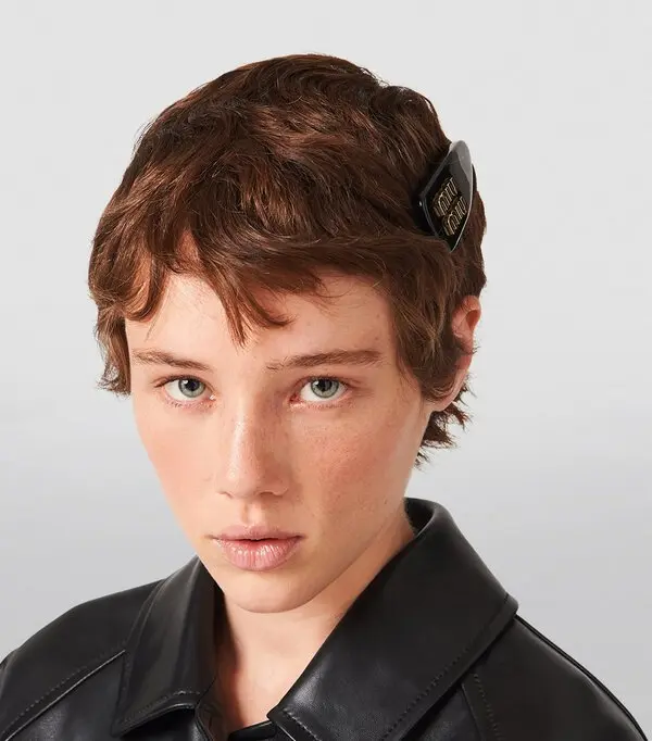 Miu Miu Leather Logo Hair Clip - Black
