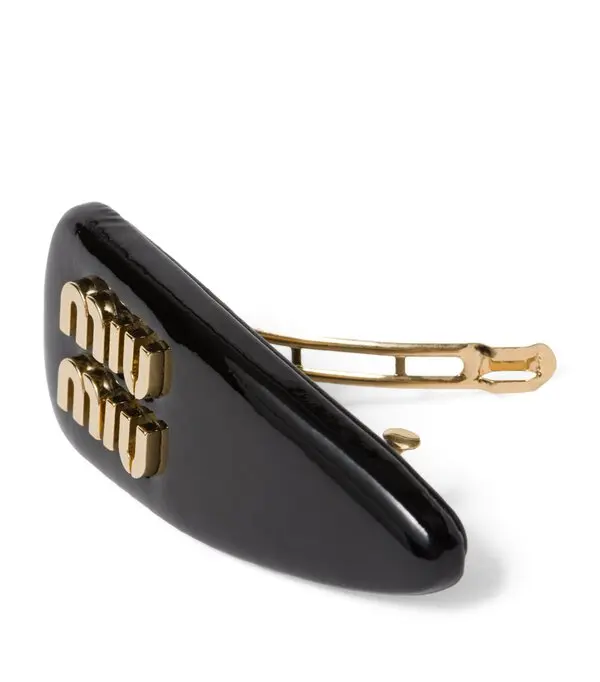 Miu Miu Leather Logo Hair Clip - Black