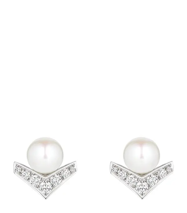 CHAUMET White Gold, Diamond And Pearl Aigrette Earrings - Silver