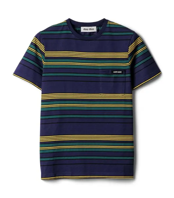 Miu Miu Striped Cotton T-shirt - Blue