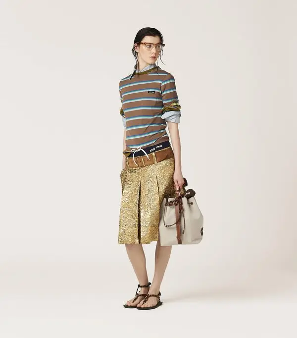 Miu Miu Cotton Striped T-shirt - Brown