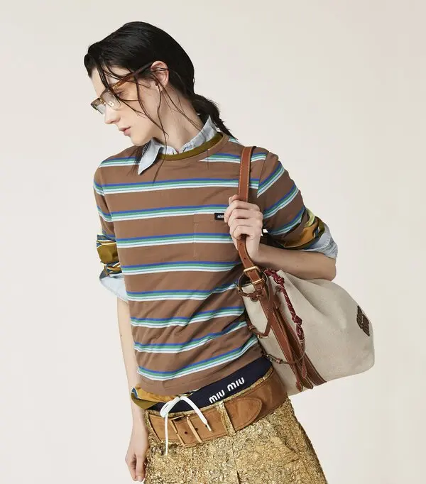 Miu Miu Cotton Striped T-shirt - Brown
