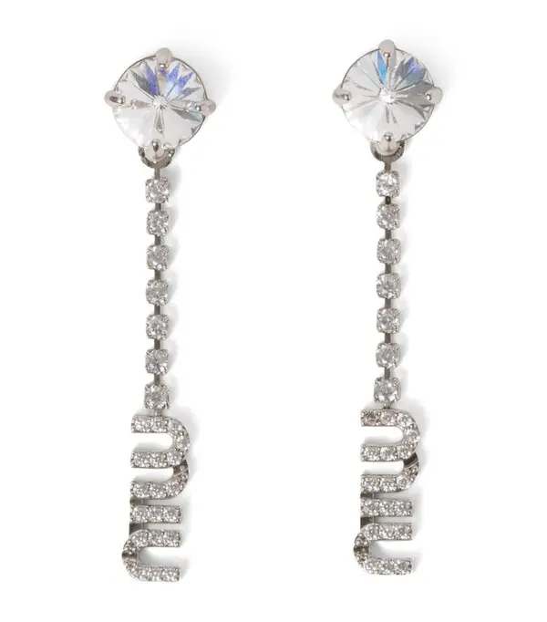 Miu Miu Crystal Logo Drop Earrings - Metallic