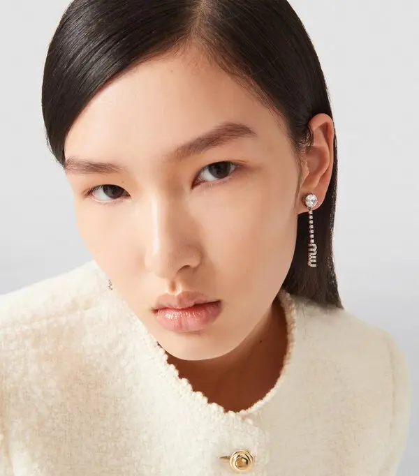 Miu Miu Crystal Logo Drop Earrings