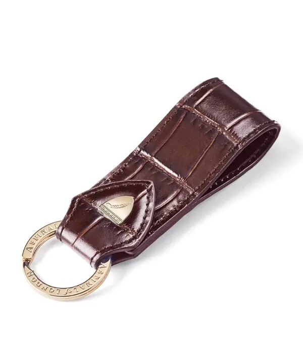 ASPINAL OF LONDON Croc-embossed Leather Loop Keyring - Brown