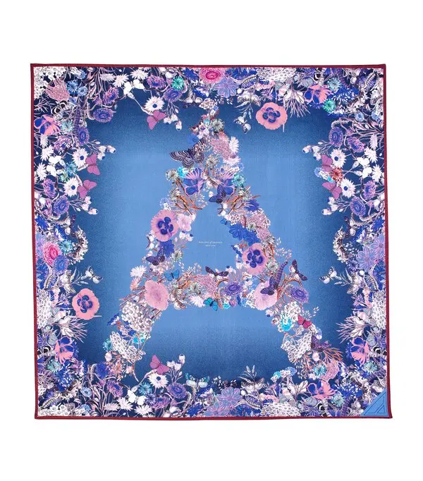 ASPINAL OF LONDON Silk Floral Scarf - Navy