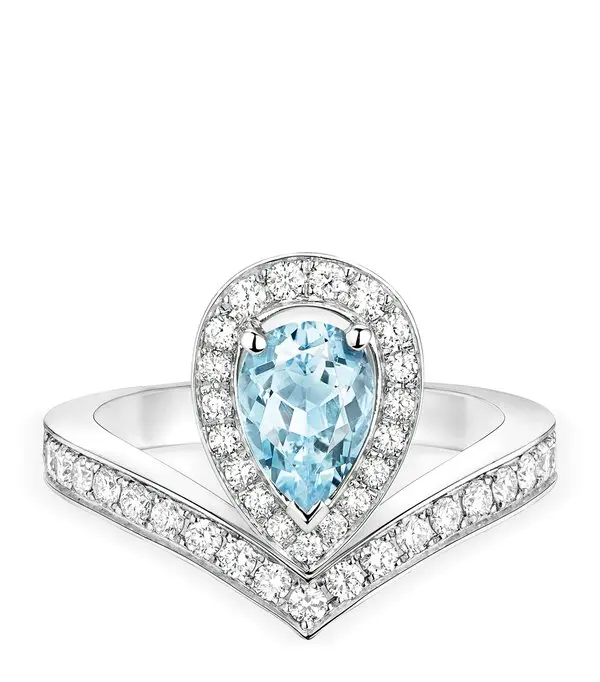 CHAUMET 18kt White Gold Aquamarine And Diamond Ring - Silver