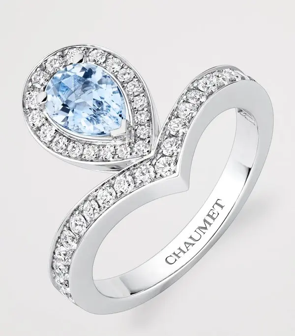 CHAUMET 18kt White Gold Aquamarine And Diamond Ring - Silver