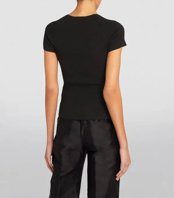 Maje Short Sleeve Ribbed Sweetheart Neck Top - Black