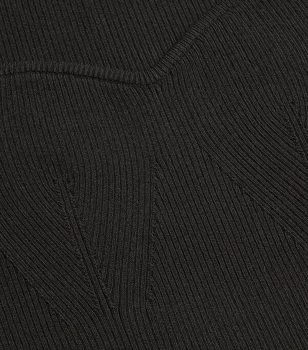 Maje Short Sleeve Ribbed Sweetheart Neck Top - Black
