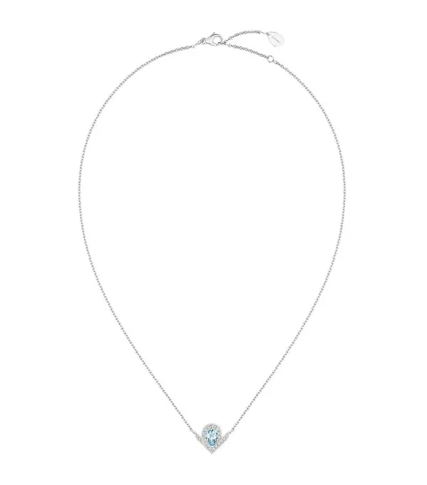 CHAUMET White Gold Diamond And Aquamarine Pendant Necklace - Silver