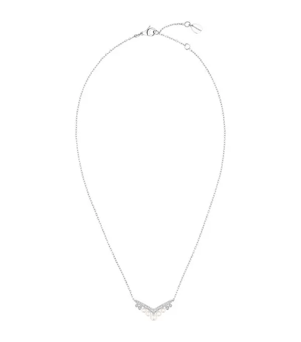 CHAUMET White Gold Diamond And Pearl Joséphine Aigrette Pendant Necklace - Silver