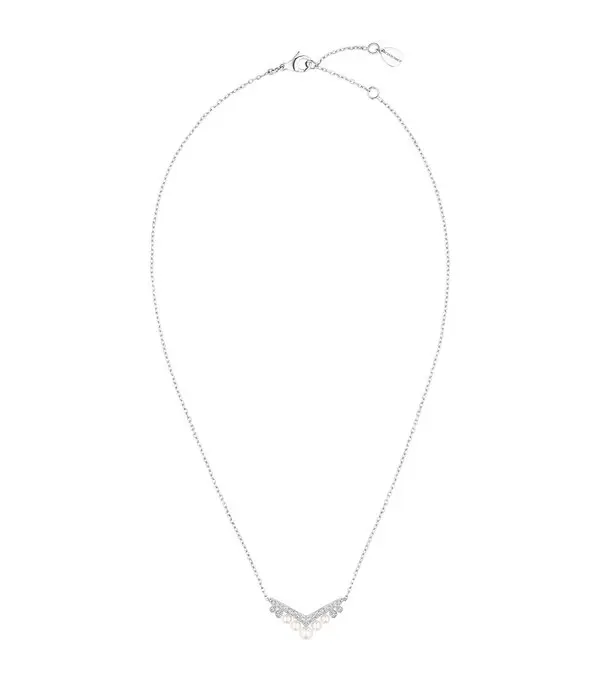 CHAUMET White Gold Diamond And Pearl Joséphine Aigrette Pendant Necklace - Silver
