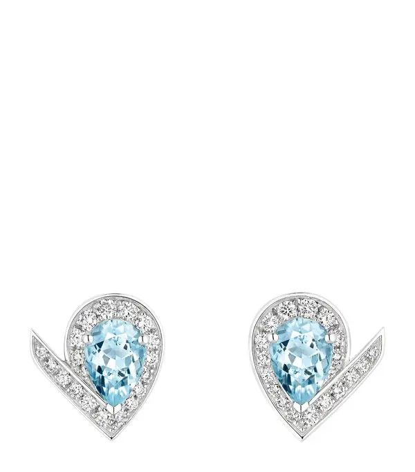 CHAUMET White Gold, Diamond And Aquamarine Joséphine Aigrette Stud Earrings - Silver