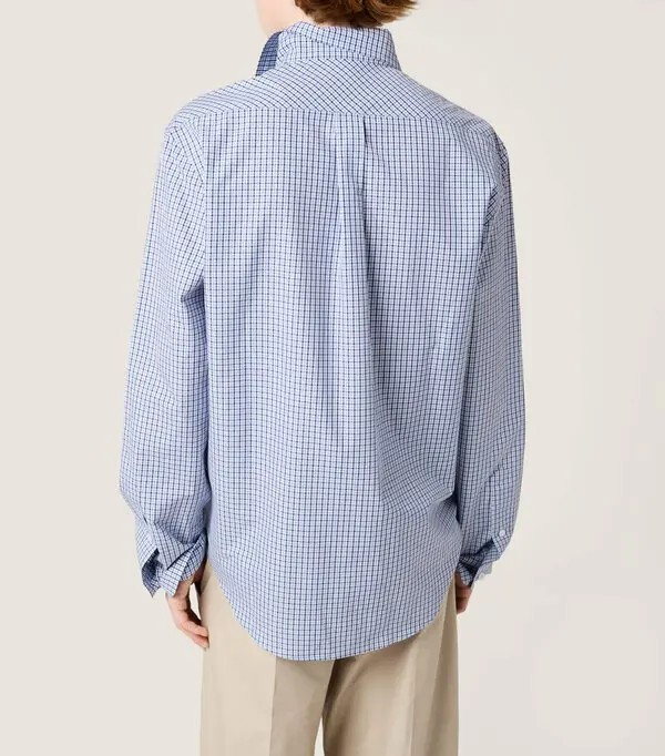 Miu Miu Embroidered Logo Check Shirt - Blue