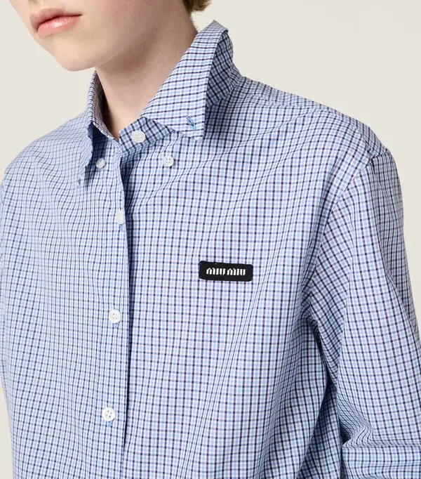 Miu Miu Embroidered Logo Check Shirt - Blue