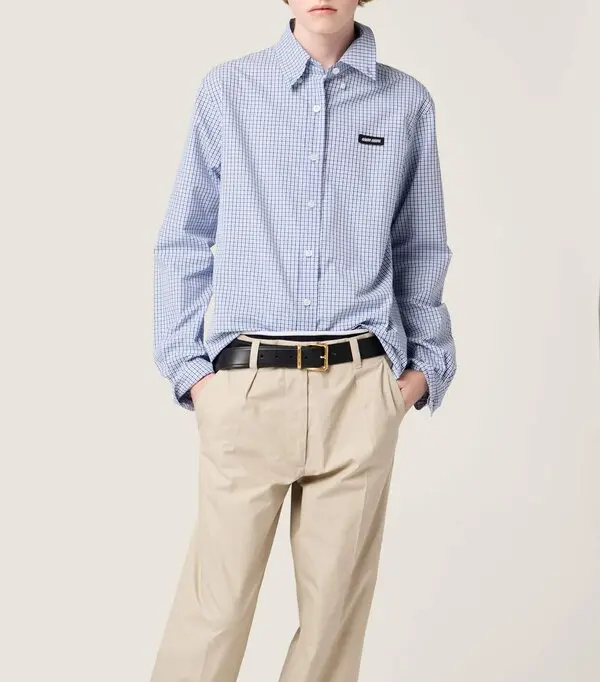 Miu Miu Embroidered Logo Check Shirt - Blue