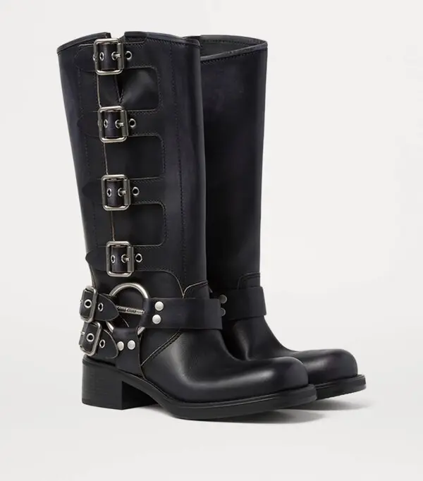 Miu Miu Leather Buckled Boots