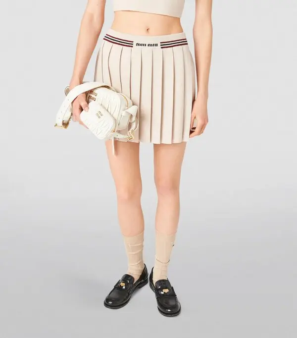 Miu Miu Cashmere Pleated Mini Skirt - Neutral