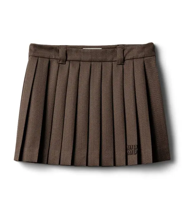 Miu Miu Wool Pinstripe Pleated Mini Skirt - Brown