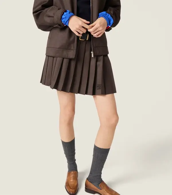 Miu Miu Wool Pinstripe Pleated Mini Skirt - Brown