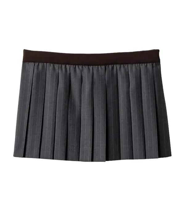 Miu Miu Wool Pinstripe Pleated Mini Skirt - Grey