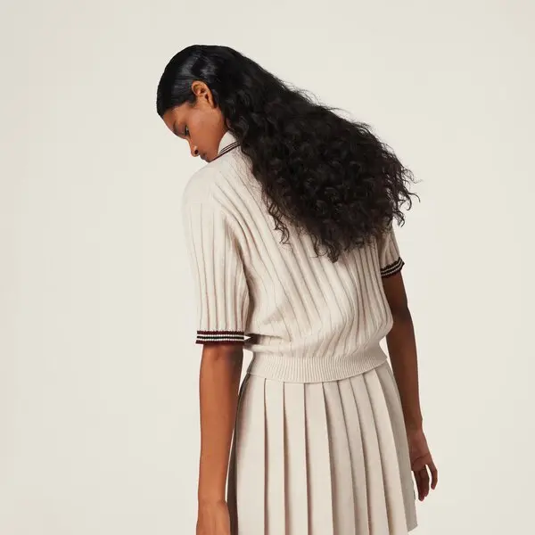 Miu Miu Cashmere Knitted Polo Top With Contrast Stripes