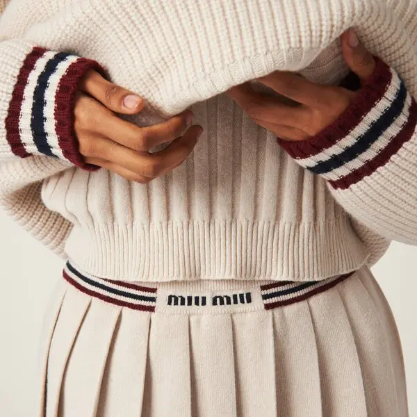 Miu Miu Cashmere Knitted Polo Top With Contrast Stripes